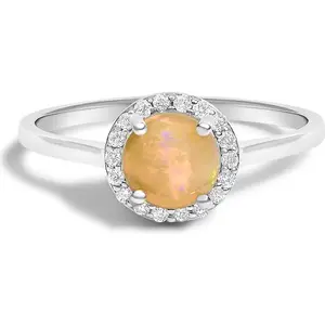 HAUS OF BRILLIANCE 10k Gold Gemstone And Diamond Halo Ring - White | Multi Opal